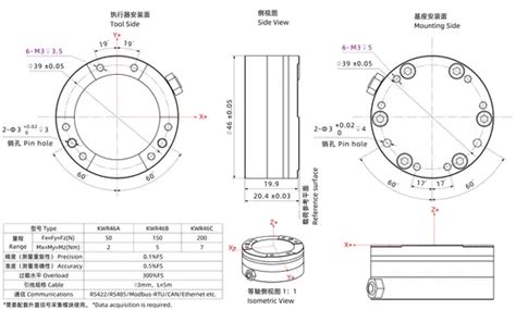 kunwei factory sales 6 axis force sensor transducer for collaborative