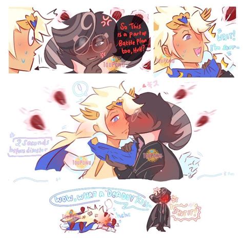 Two Cartoon Images With One Being Kissing The Other S Head And Another
