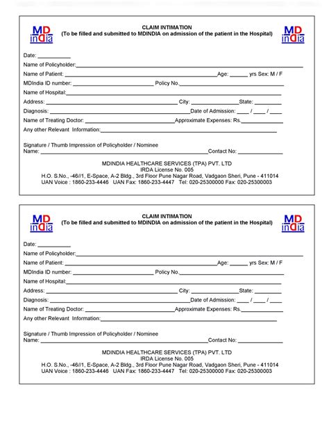 Mdindia Claim Intimation Form Pdf Instapdf