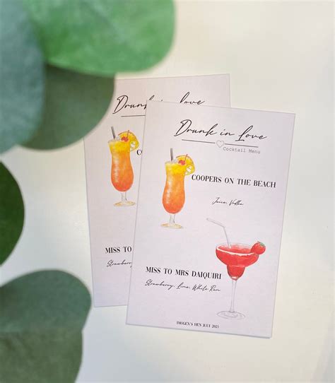 Personalised Cocktail Drinks Menu For Henweddingparty Etsy