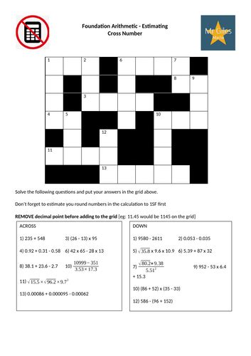 Foundation Approximations Estimating Cross Number Teaching Resources