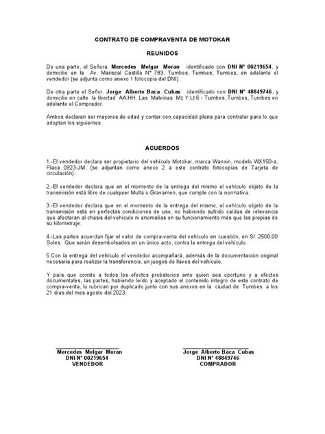 Contrato De Compraventa Moto Pdf