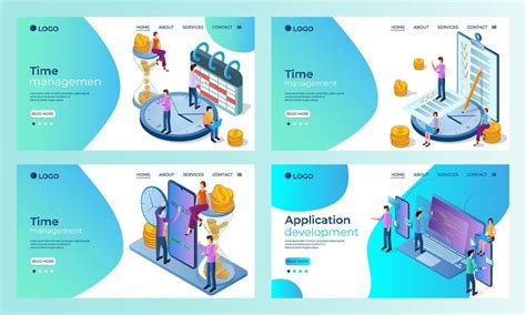 A Set Of Landing Page Templates Time Management Application