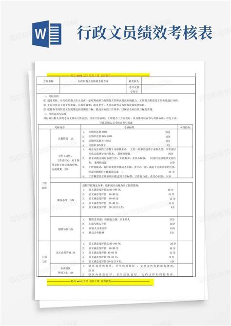行政文员绩效考核表word模板下载编号lverzkkv熊猫办公