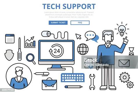 技術支援客戶科技熱線概念平線藝術向量圖示現代 Web 網站資訊圖表插圖英雄圖像 Web 橫幅印刷材料創意藝術線條集合向量圖形及更多支持圖片