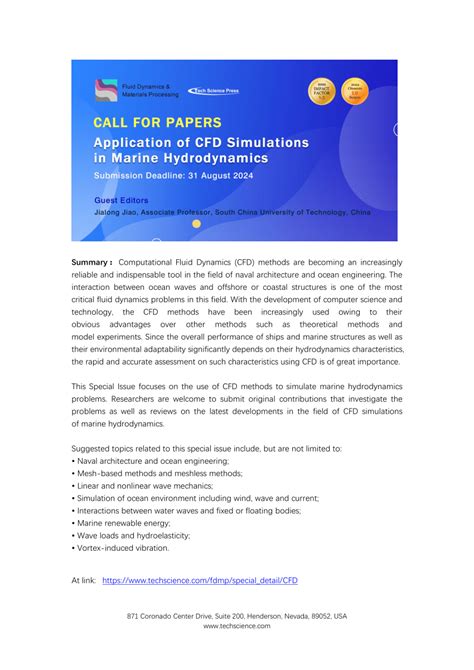 Pdf Call For Paper：application Of Cfd Simulations In Marine Hydrodynamics