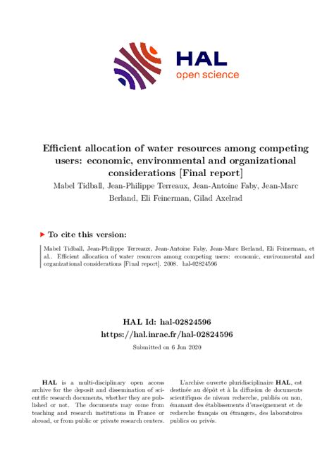 Pdf Efficient Allocation Of Water Resources Among Competing Users