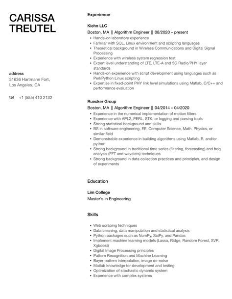 Algorithm Engineer Resume Samples Velvet Jobs