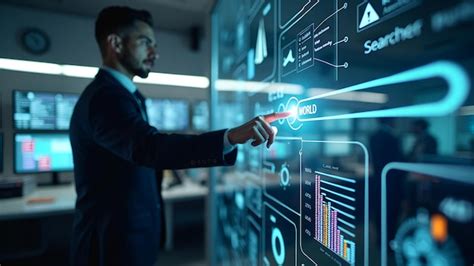 Businessman Analyzing Financial Data On Large Monitor Premium Ai Generated Image