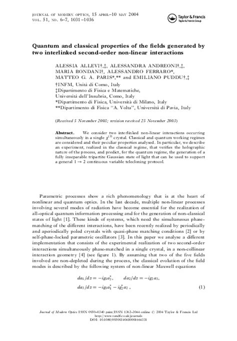 Pdf Quantum And Classical Properties Of The Fields Generated By Two