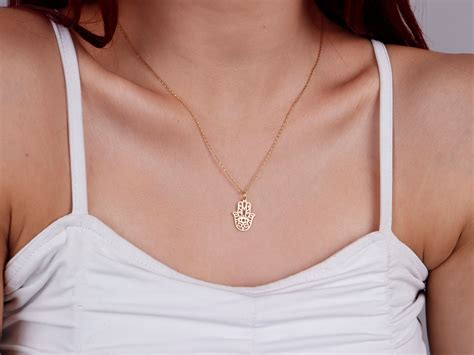 14K Solid Gold Hamsa Hand Of Fatima Hamsa Necklace Hand Of God Pendant Spiritual Good Luck