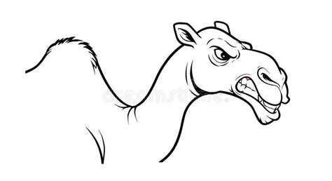Angry Cartoon Camel Head Mascot Black And White Vector Illustration