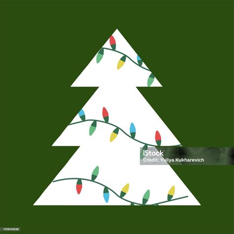 크리스마스 트리 인사말 카드 템플릿입니다 기하학 미니멀리즘 모양 전나무와 밝은 빛 화환 벡터 그림 현대 평면 디자인입니다 휴일 및 축제 카드 포스터 플래카드 초대장 0명에