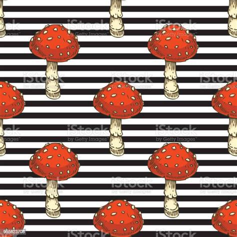 완벽 한 패턴입니다 빨간 버섯 비행 거리 Agaric 버섯 0명에 대한 스톡 벡터 아트 및 기타 이미지 0명 가을 검은색