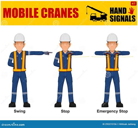Set Of Worker Present Mobile Cranes Hand Signal On White Background