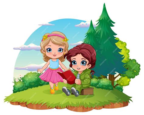 Free Vector Cute Girl Reading Book In The Garden