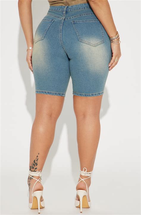Shocker Tinted Stretch Denim Bermuda Shorts Medium Wash Fashion Nova