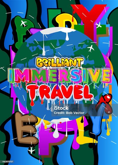 행성 지구 낙서 화려한 몰입 형 여행 텍스트 추상 현대 거리 예술 만화 공간 코스모스 벡터 그림 장식은 도시 그림 스타일로 수행됩니다 거리 예술에 대한 스톡 벡터 아트 및