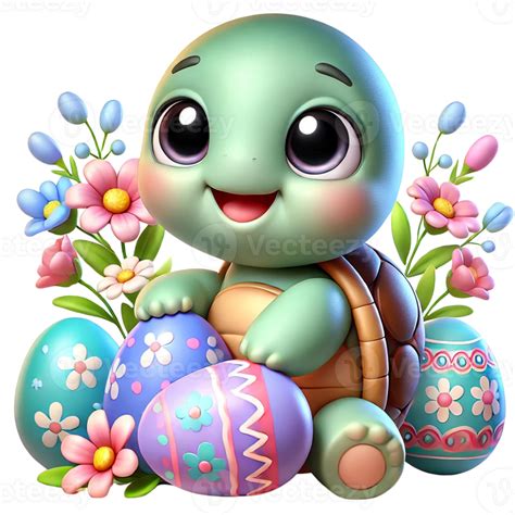 Cute Turtle With Colorful Eggs And Flowers In A Cheerful Setting Easter Clipart Cartoon Easter