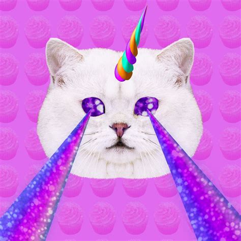 Unicorn Candy Cat With Lasers From Eyes Minimal Collage Fashion