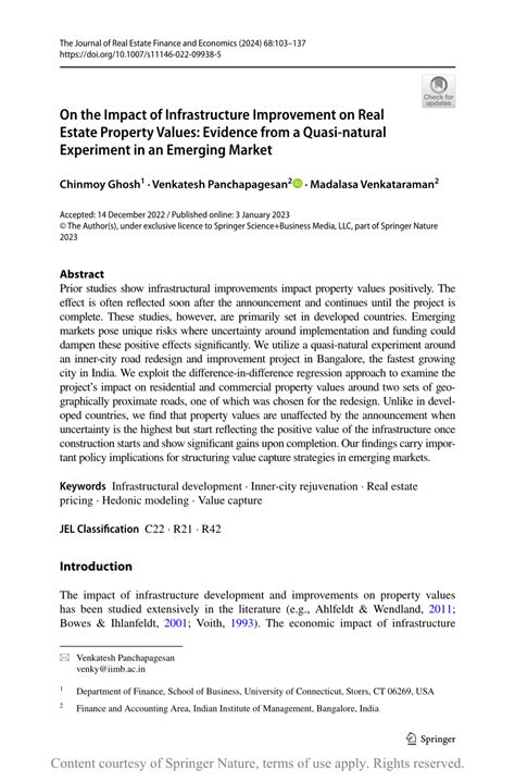 On The Impact Of Infrastructure Improvement On Real Estate Property Values Evidence From A