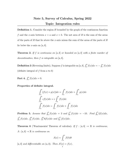 Math1605 Integration Rules Note 5 Survey Of Calculus Spring 2022