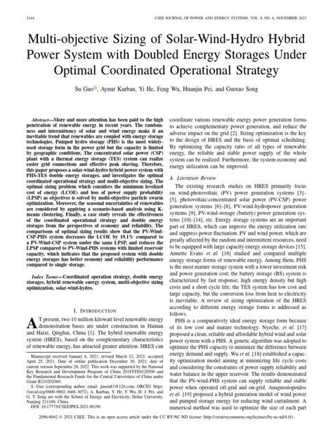 Multi Objective Sizing Of Solar Wind Hydro Hybrid Power System With Doubled Energy Storages