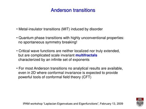 Ppt Anderson Transitions Critical Wave Functions And Conformal