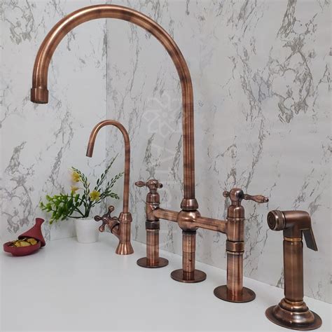 Copper Kitchen Bridge Faucet Copper Tap With Lever Handle Copper
