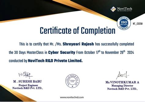Shreyasri R On Linkedin Thank You Novitech Randd Pvt Ltd And Suresh Babu M