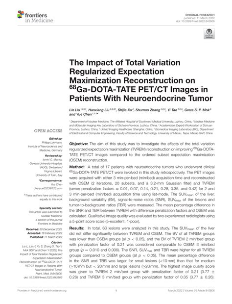 Pdf The Impact Of Total Variation Regularized Expectation Maximization Reconstruction On 68ga