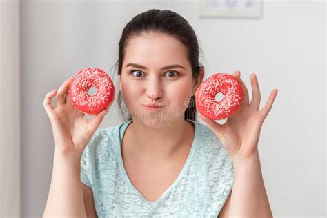Junk Food Chubby Girl Taped With Patch Mouth Sitting At Kitchen Table
