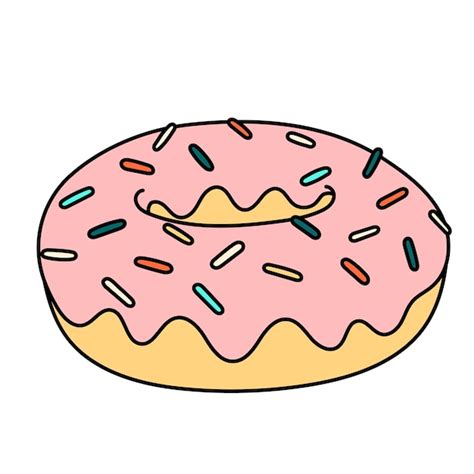 Rosquinha Desenhada à Mão Vetorial Com Contorno Vetor Premium