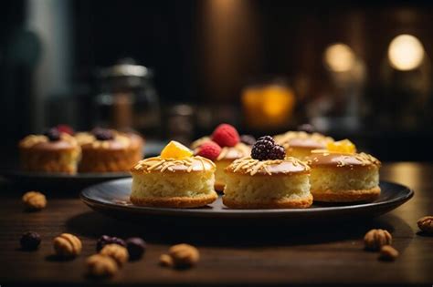Premium Photo Front View Pastries Yummy Sweet Inside Plate On The Dark
