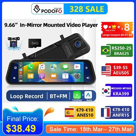 Podofo Car Video Recorder C Mera De Vis O Traseira 9 66 Espelho DVR