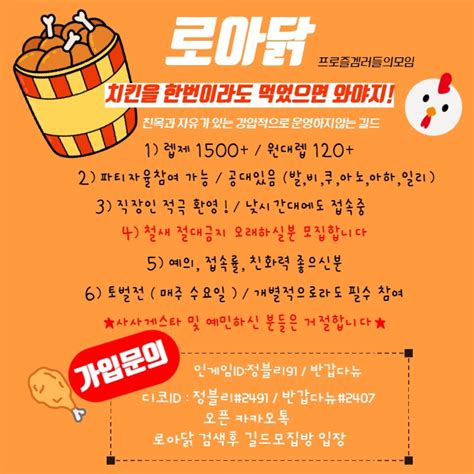 Lv20 로아닭 친목길드원 모집합니다🐔
