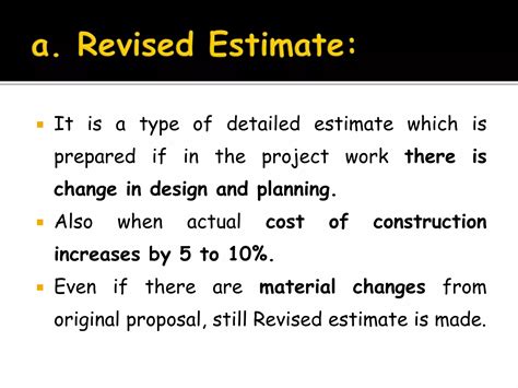 Types Of Estimates Checklist Of Items Of Work Role Of Estimator Ppt