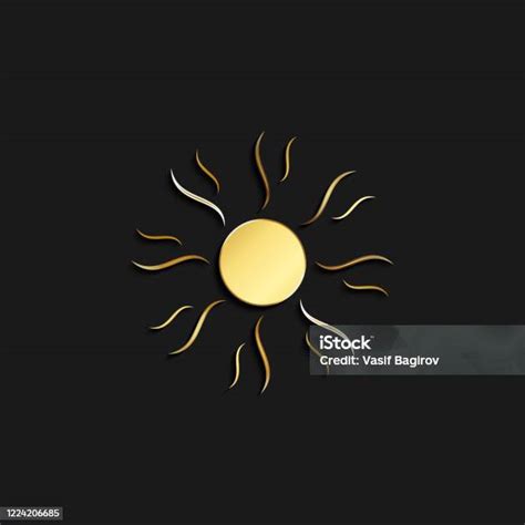 太陽黃金圖示金色風格的向量插圖黑暗背景的夏季時間向量圖形及更多光線充足圖片 光線充足 商標 圓形 Istock