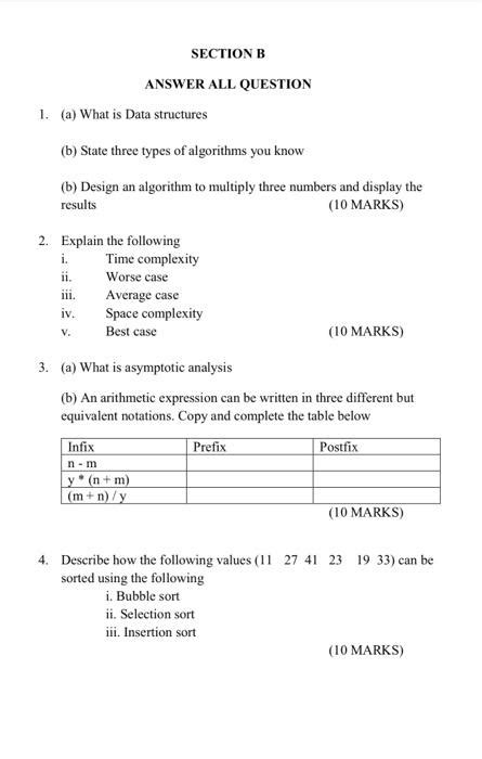 solved 1 a what is data structures b state three types