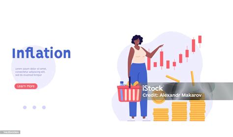 장바구니와 식료품 가격이 상승하는 소비자 인플레이션을 높입니다 인플레이션 식량 비용 상승 금융 위기의 개념 평면 만화 디자인의 벡터 삽화 가격에 대한 스톡 벡터 아트 및