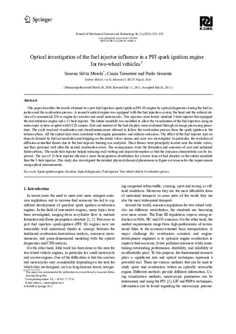 Pdf Optical Investigation Of The Fuel Injector Influence In A Pfi Spark Ignition Engine For