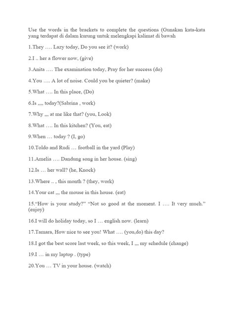 Use The Words In The Brackets To Complete The Questions Pdf