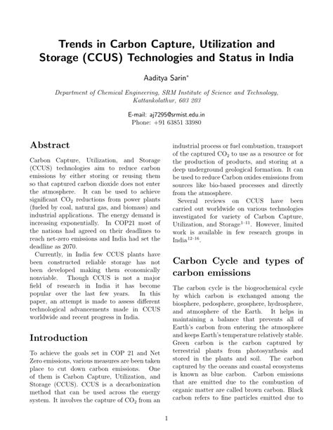 Pdf Trends In Carbon Capture Utilization And Storage Ccus Technologies And Status In India
