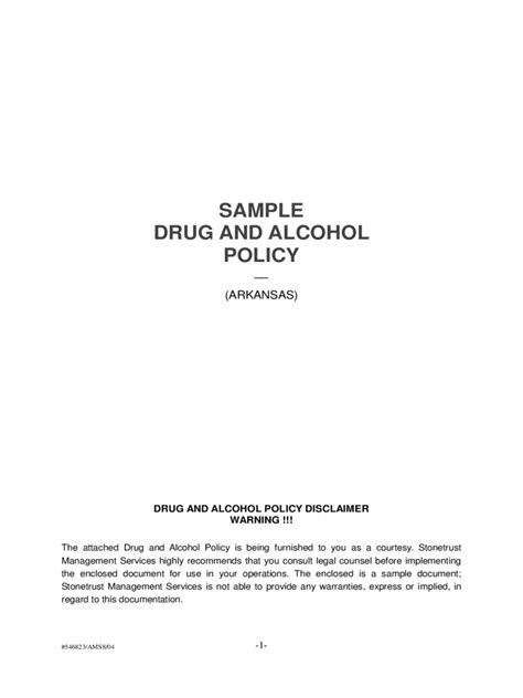 Drug And Alcohol Policy Word Template