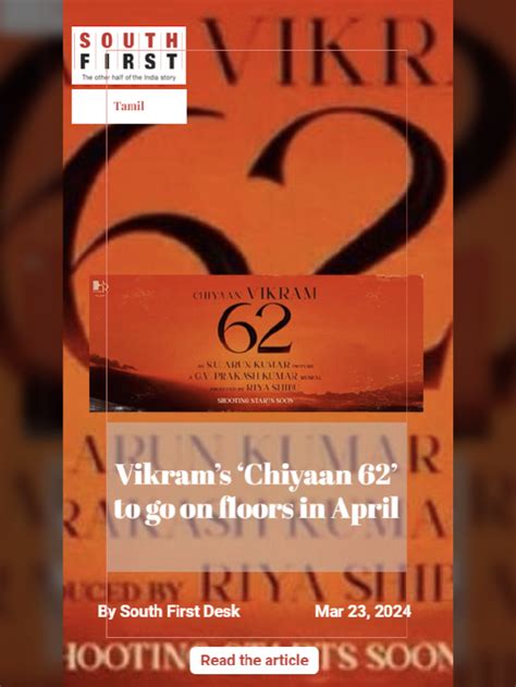 Vikrams Chiyaan 62 To Go On Floors In April The South First