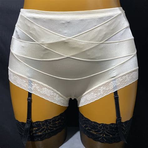 High Waist Shape Wear Panties Cream Slippery Satin Nylon And Lace Size