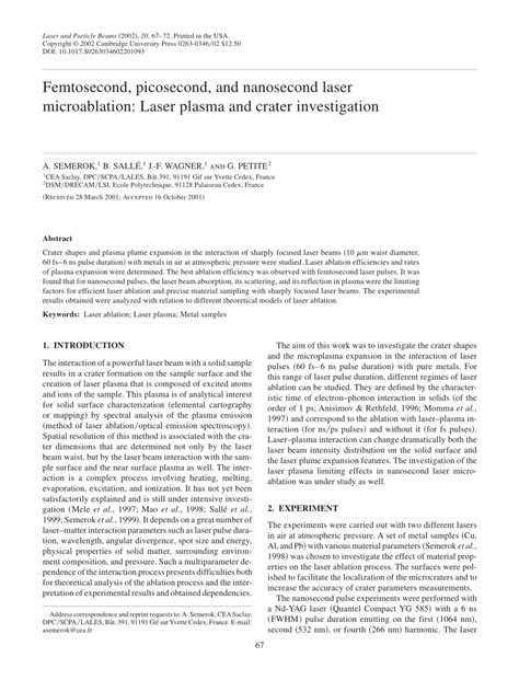Pdf Femtosecond Picosecond And Nanosecond Laser Microablation