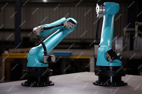 Premium Ai Image Pair Of Cobots Working Side By Side To Fabricate Parts Created With Generative Ai