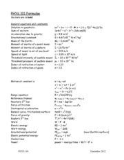 PHYS 101 Final formula sheet - PHYS 101 Formulae Vectors are in bold ...