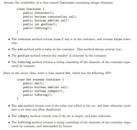Solved Assume The Availability Of A Class Named Container